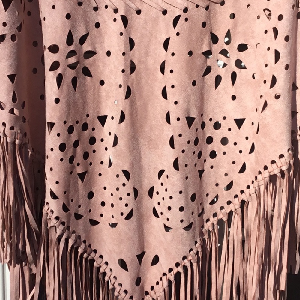 Origami By Vivian Faux Suede Laser Cut Fringe Wrap - Gem